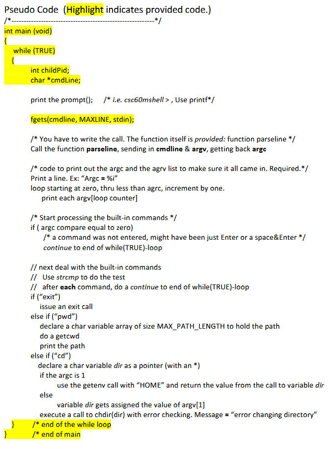 I need help with writing a simple shell in C. The | Chegg.com