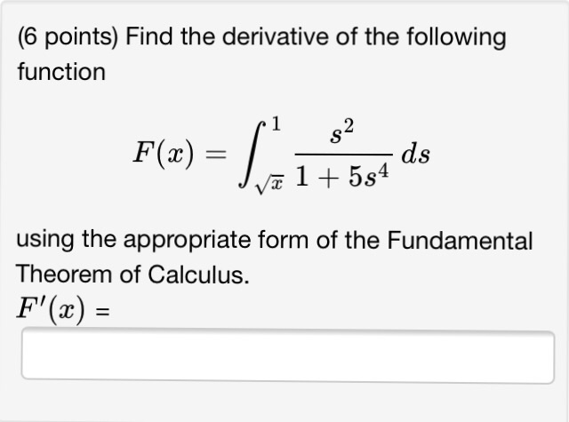 Solved (6 points) Find the derivative of the following | Chegg.com