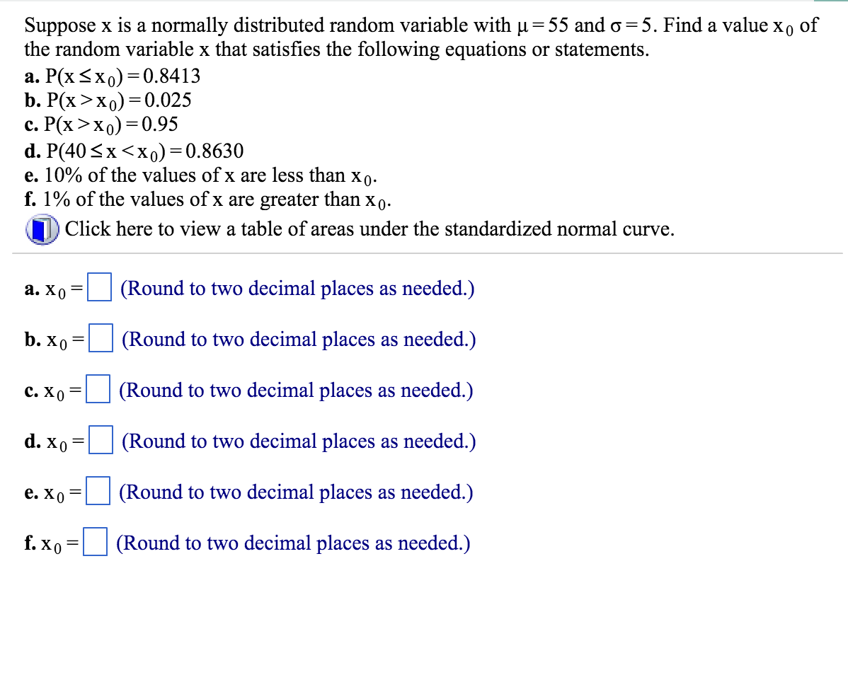 Solved Suppose x is a normally distributed random variable | Chegg.com