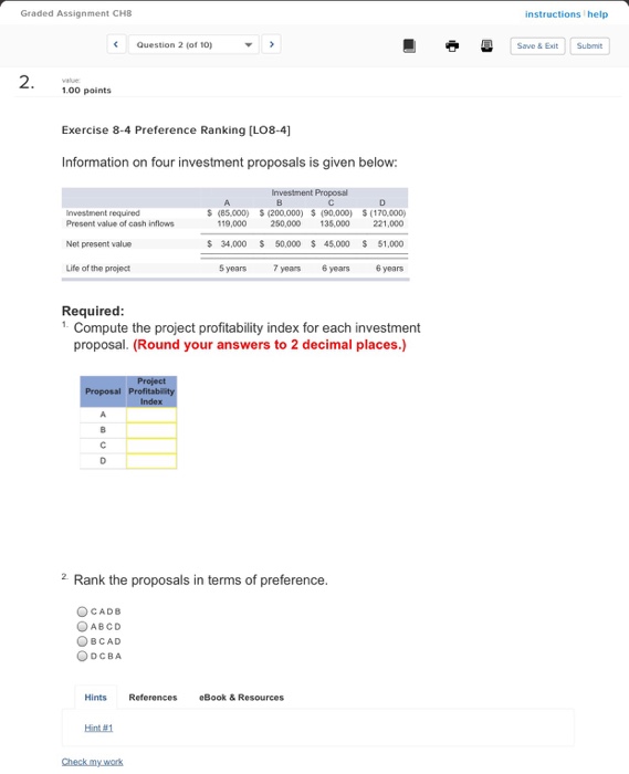 Solved Compute the project profitability index for each | Chegg.com