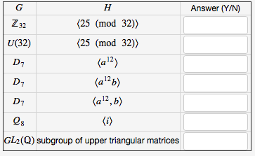 Solved For each of the following subgroups H of the | Chegg.com