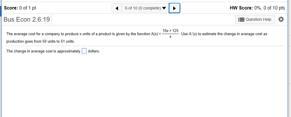 Solved Score 0 Of 1 Pt 6 Of 10 0 Complete Hw Score 0