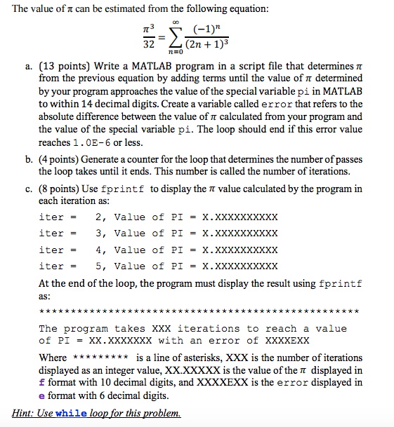 Solved The value of pi can be estimated from the following | Chegg.com