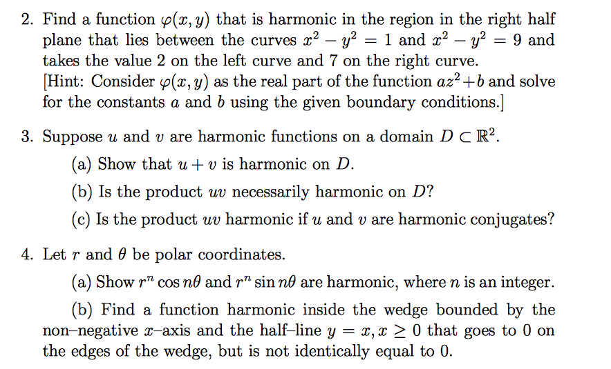 Solved 2. Find a function p(x, y) that is harmonic in the | Chegg.com