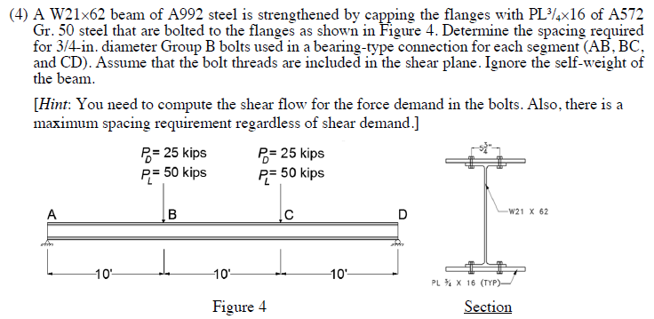 Solved (4) A W21x62 beam of A992 steel is strengthened by | Chegg.com