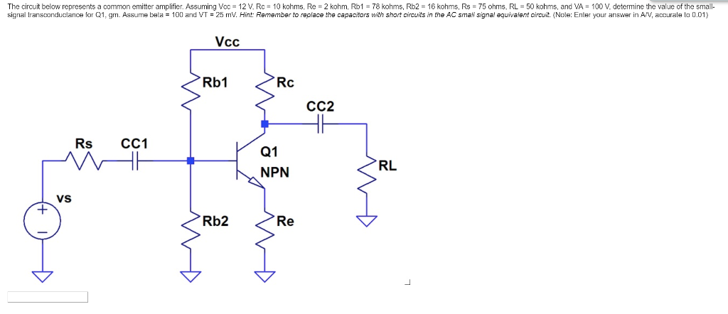 Solved The circuit below represents a common emitter | Chegg.com