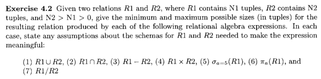 Solved Exercise 4.2 Given two relations R1 and R2, where R1 | Chegg.com