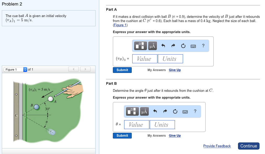 Solved The cue ball A is given an initial velocity (v_A)_1 = | Chegg.com