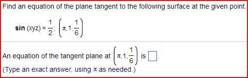 Solved Find an equation of the plane tangent to the | Chegg.com