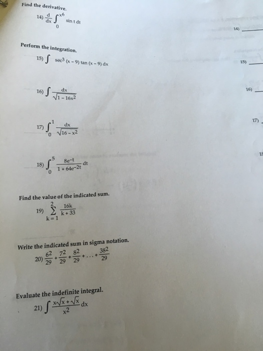Solved Find the derivative. d/dx integral 0 to x^6 sin t dt | Chegg.com
