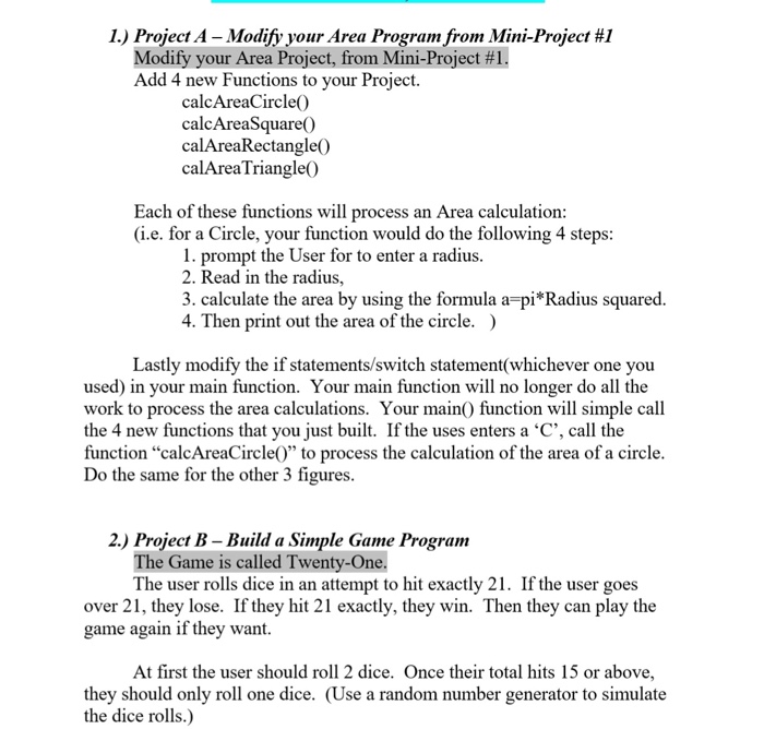 Solved Project A - Modify your Area Program from | Chegg.com