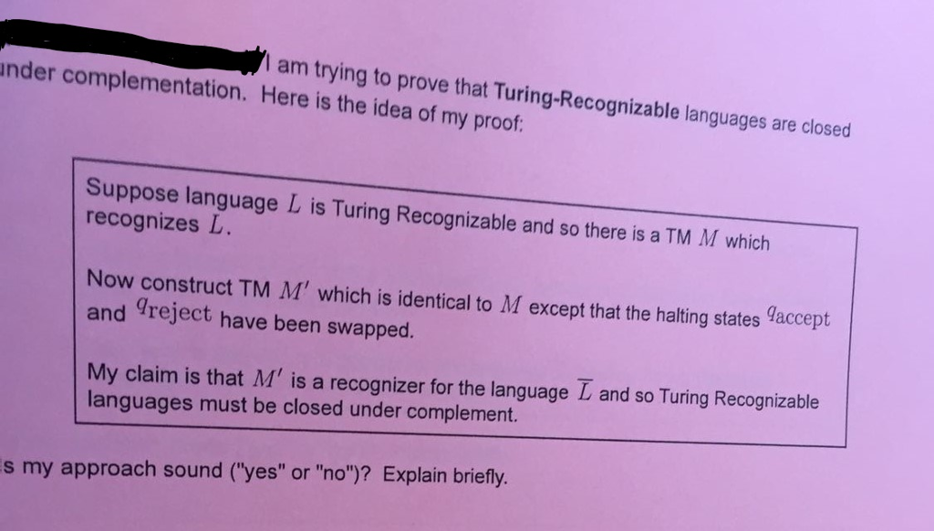 Solved I am trying to prove that turing-recognizable | Chegg.com