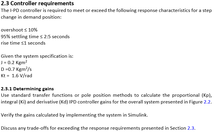 2.3 Controller requirements The I-PD controller is | Chegg.com
