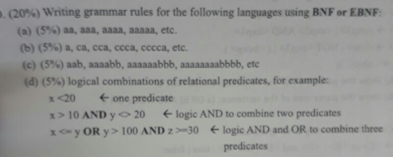 Solved ·(20%) Writing grammar rules for the following | Chegg.com