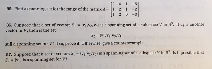 Solved 41 -5 2 1-2 2 0 -3 2 85. Find a spanning set for the | Chegg.com