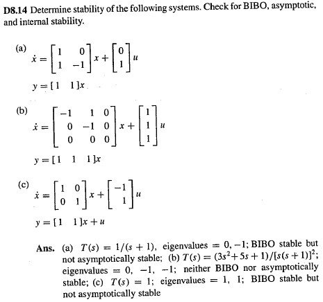 Solved Determine stability of the following systems. Check | Chegg.com