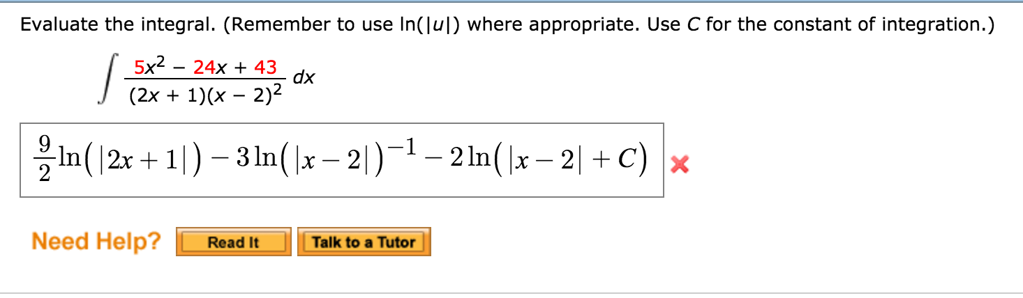 Solved Evaluate the integral. (Remember to use ln(|u|) | Chegg.com