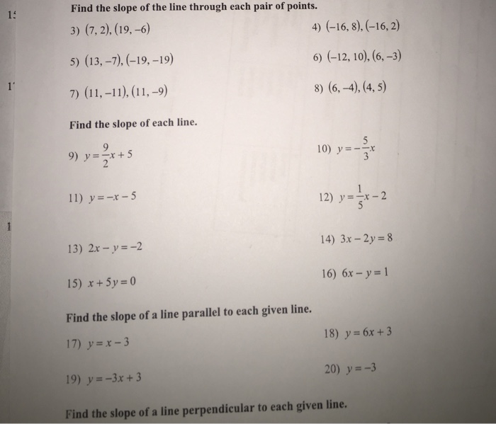 Solved Find the slope of the line through each pair of | Chegg.com