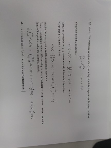 Solved 1. (20 pointa] The transverse vibration ur, t) in a | Chegg.com