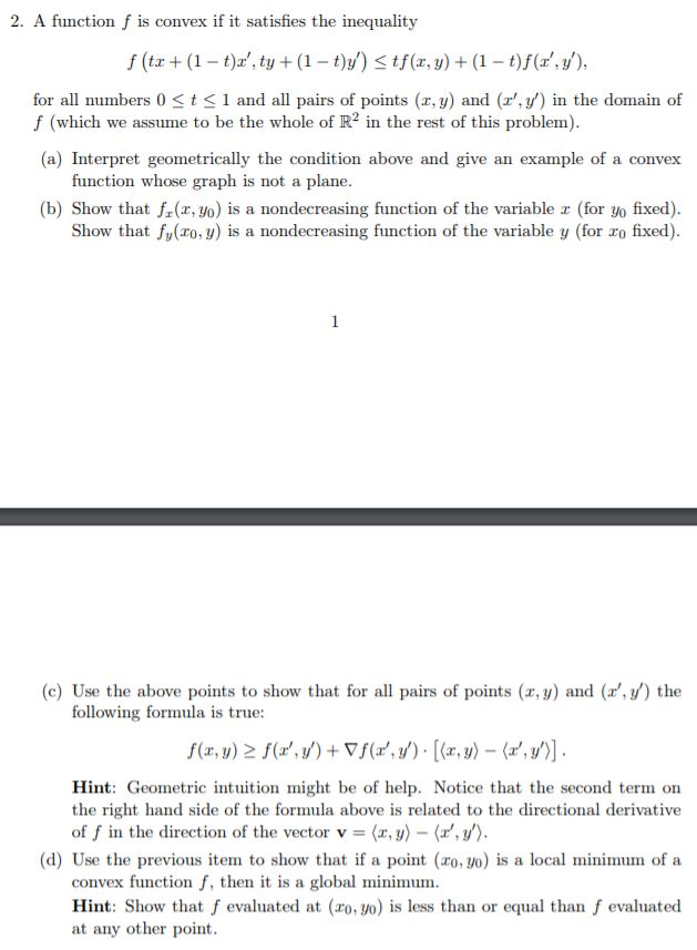 Solved 2. A function f is convex if it satisfies the | Chegg.com