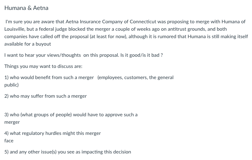 Solved Humana & Aetna I'm sure you are aware that Aetna | Chegg.com