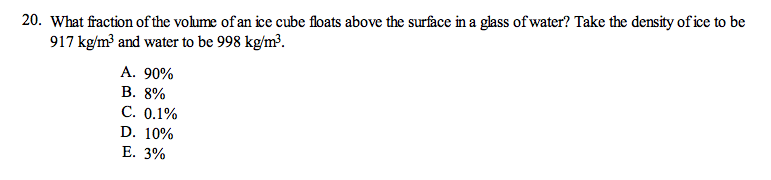 Solved What fraction of the volume of an ice cube floats | Chegg.com