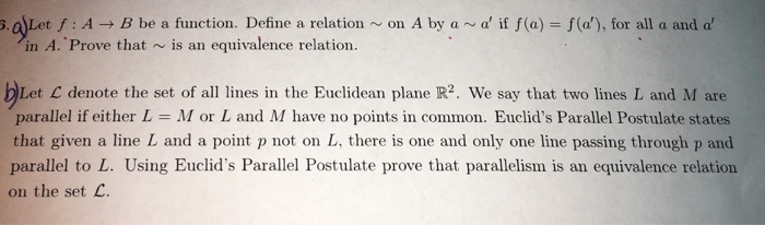 Solved Let f : A rightarrow B be a function. Define a | Chegg.com