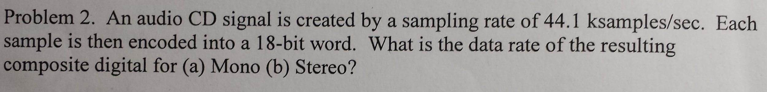 Solved An audio CD signal is created by a sampling rate of | Chegg.com