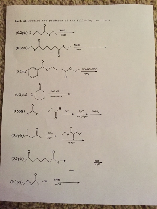 Solved Predict the products of the following reactions | Chegg.com