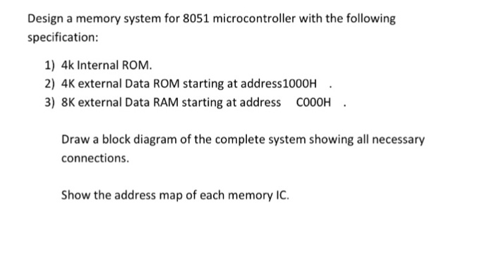 Design a memory system for 8051 microcontroller with | Chegg.com