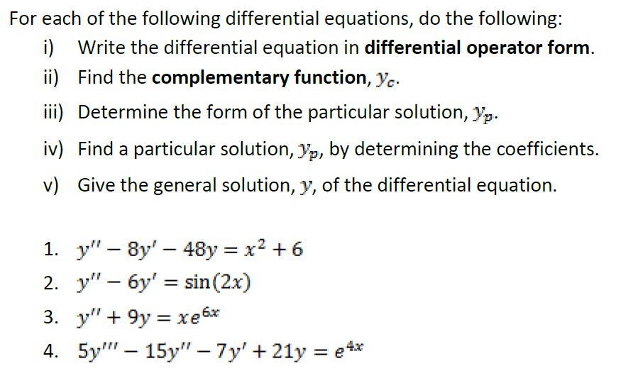 For each of the following differential equations, do | Chegg.com