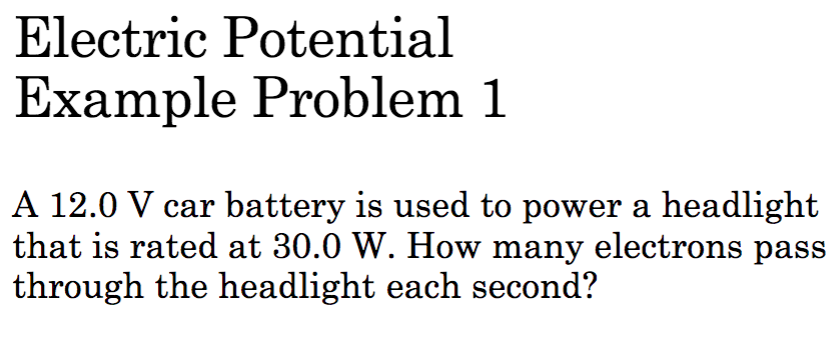 Solved Electric Potential Example Problem 1 0 V car battery | Chegg.com