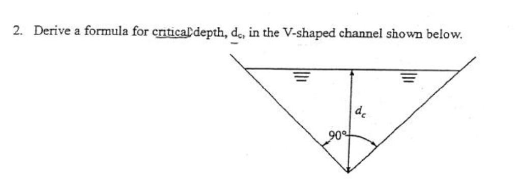 Solved 2. Derive a formula for criticaldepth, d, in the | Chegg.com