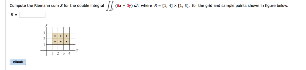 Solved Compute the Riemann sum S for the double integral (6x | Chegg.com