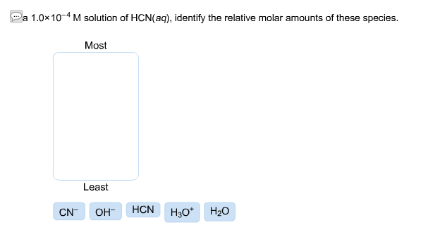 Solved 1.0 times 10^-4 M solution of HCN(aq), identify the | Chegg.com
