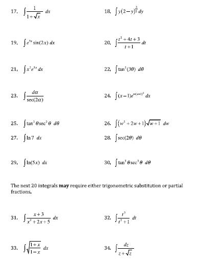 Solved The next 20 integrals may require either | Chegg.com