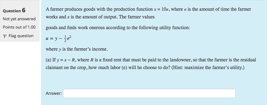 A farmer produces goods with the production function | Chegg.com