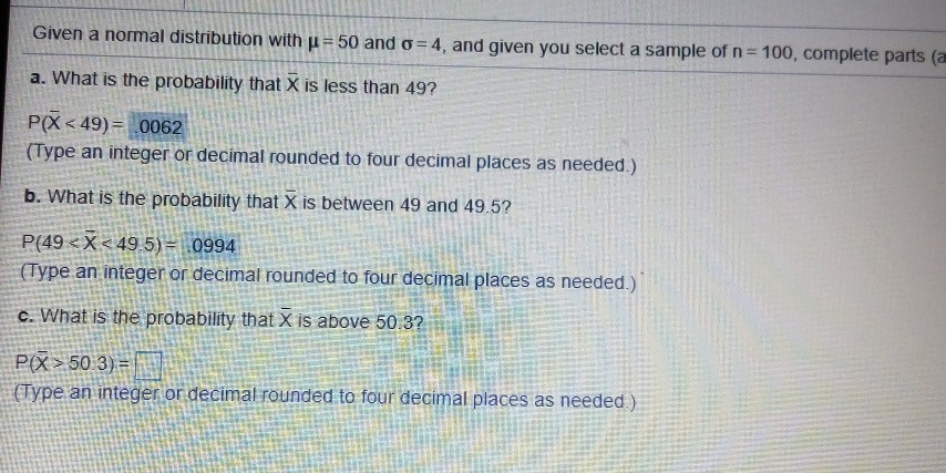 Solved Given A Normal Distribution With μ 50 And σ 4 And
