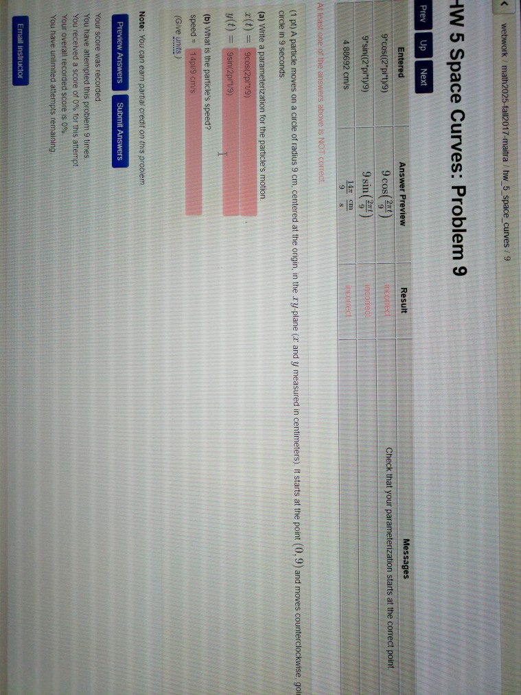 Solved webwork math2025-tall2017-maitra / hw 5 space curves | Chegg.com