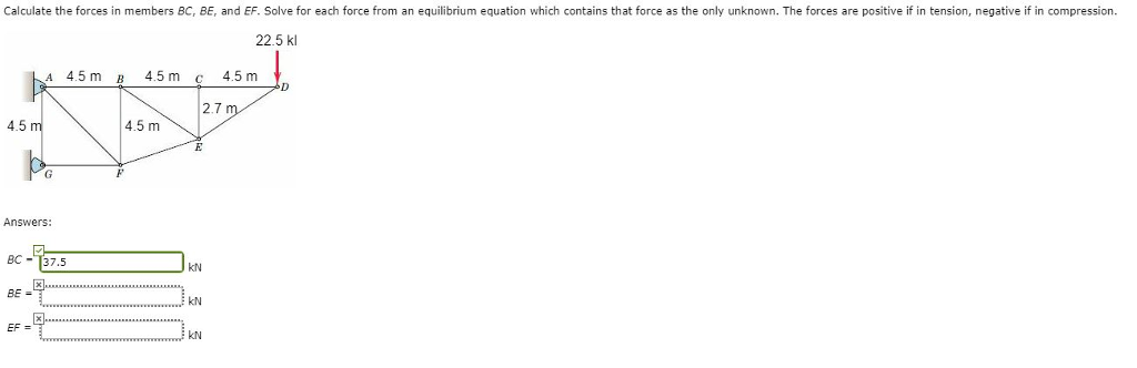 Solved Calculate the forces in members BC, BE, and EF. Solve | Chegg.com