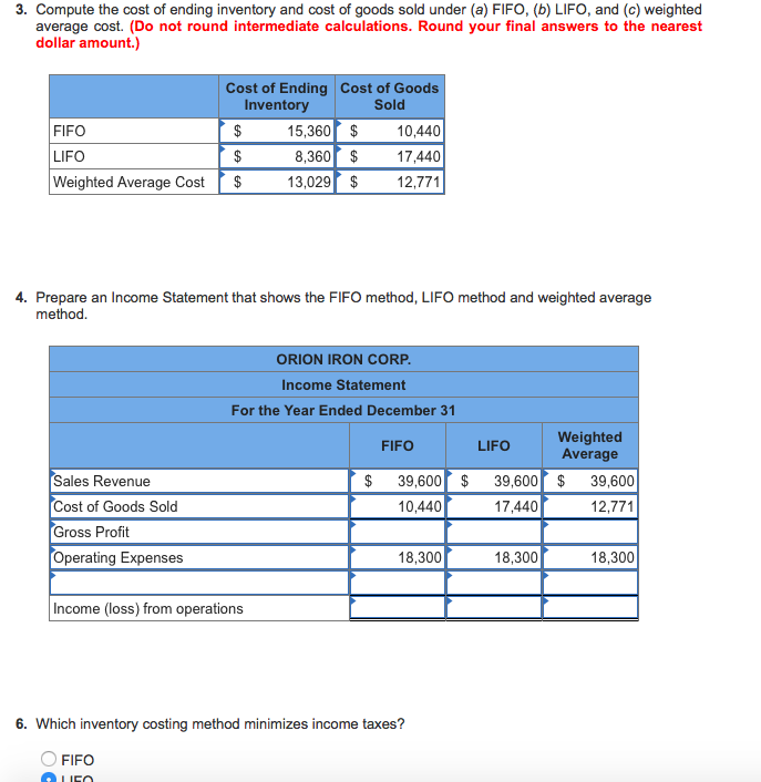 Solved Orion Iron Corp. tracks the number of units purchased | Chegg.com