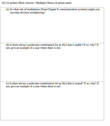 Solved (4) (12 points) Short Answer Multiple Choice (4 | Chegg.com