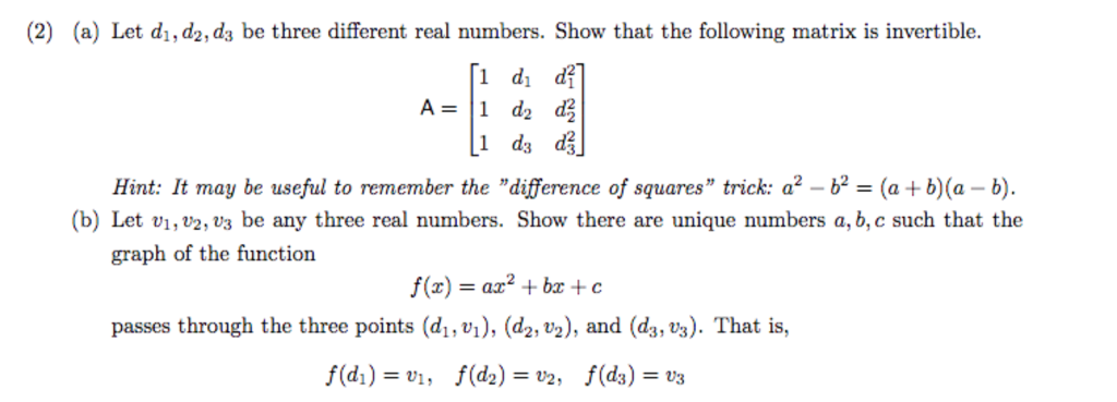 Solved (2) (a) Let di, d2, ds be three different real | Chegg.com