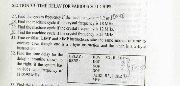 Solved SECTION 3.3: TIME DELAY FOR VARIOUS 8051 CHIPS 27. | Chegg.com