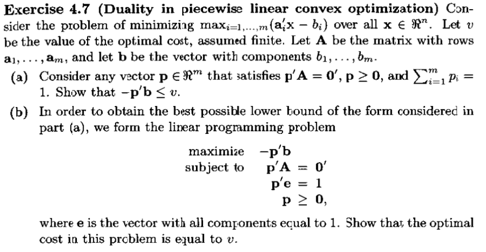 Exercise 4.7 (Duality in piecewise linear convex | Chegg.com