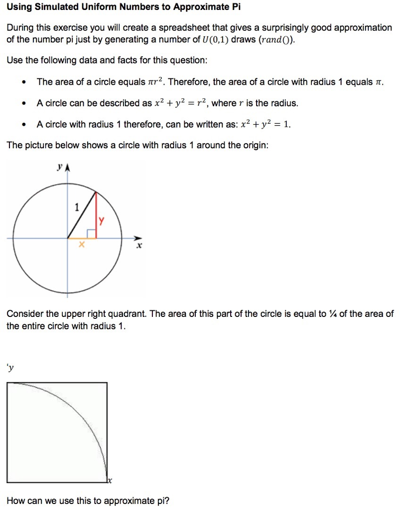 Solved Using Simulated Uniform Numbers to Approximate Pi | Chegg.com