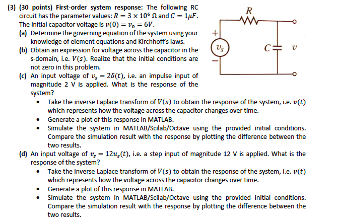 Solved First-order system response: The following RC circuit | Chegg.com