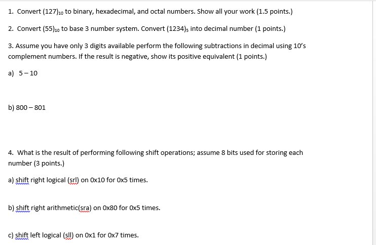 Solved Convert (127)_10 to binary, hexadecimal, and octal | Chegg.com
