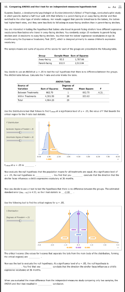 Solved Comparing ANOVA and the t test for an | Chegg.com