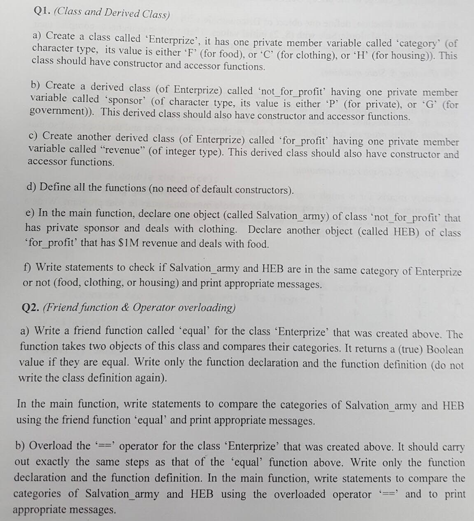 Solved Create a class called 'Enterprize', it has one | Chegg.com